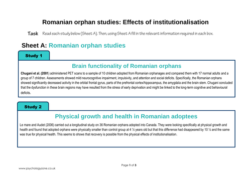 ATTACHMENT Institutionalisation and Romanian Orphans COMPLETE LESSON ...
