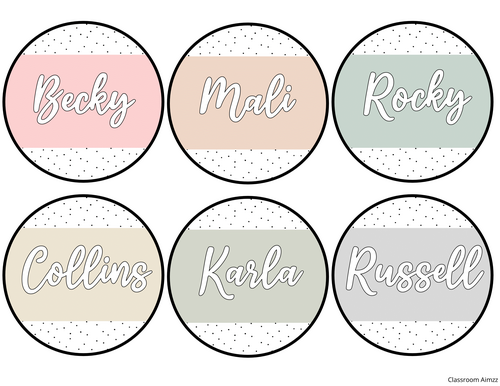 Printable Boho Dotty Student Name Labels, Calm Colors Classroom Labels ...