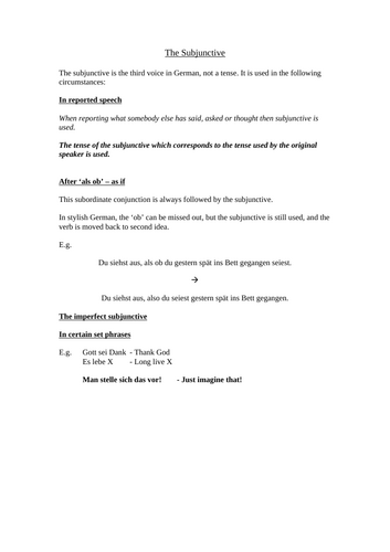 German Subjunctive Guide | Teaching Resources