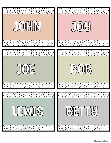 Printable Nametags, Boho Spotty Student Name Labels, Editable Name ...