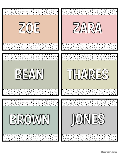 Printable Nametags, Boho Spotty Student Name Labels, Editable Name ...