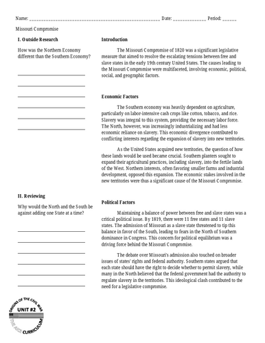 Missouri Compromise Summary | Teaching Resources