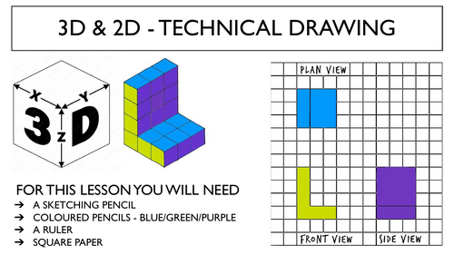 TECHNICAL DRAWING - 3D DESIGN | Orthographic & Isometric - Shapes ...