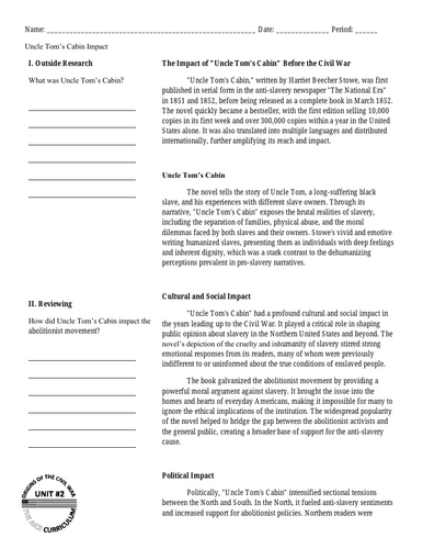 Uncle Tom's Cabin Summary | Teaching Resources