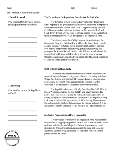Formation of the Republican Party Summary | Teaching Resources