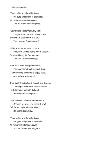 Year 4 The Jabberwocky by Lewis Carroll | Teaching Resources