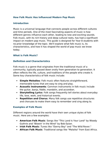 7 Lesson KS3 Folk Music Cover, No IT | Teaching Resources