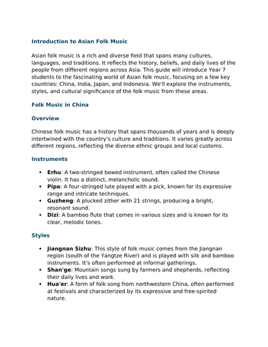 7 Lesson KS3 Folk Music Cover, No IT | Teaching Resources