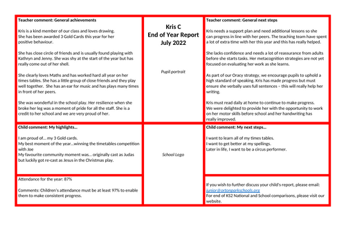 End of Year Report Key Stage 2 covering DfE Guidance | Teaching Resources