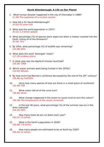 A Life on our Planet - D. Attenborough | Teaching Resources