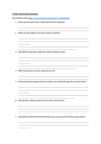 3 Mile Island Documentary | Teaching Resources