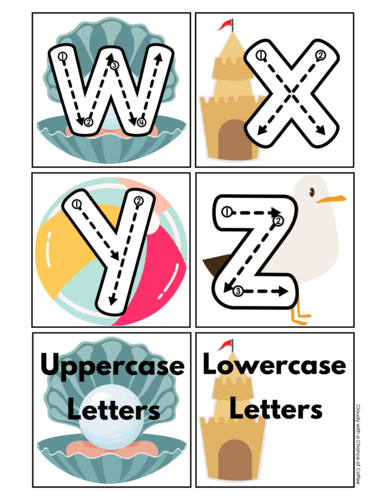 Beach Letter Tracing Cards A-Z with Upper and Lowercase | Teaching ...