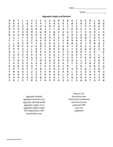Aggregate Supply and Demand Word Search for a Macroeconomics Course ...