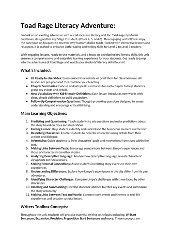All-inclusive literacy unit for Toad Rage by Morris Gleitzman | Key ...