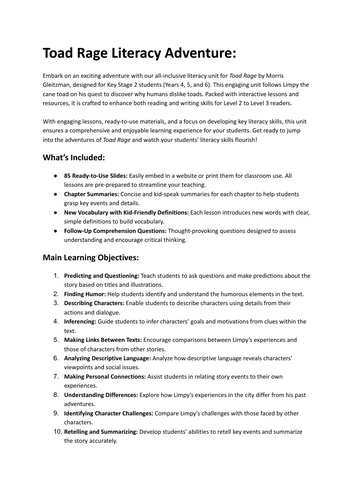 All-inclusive literacy unit for Toad Rage by Morris Gleitzman | Key ...