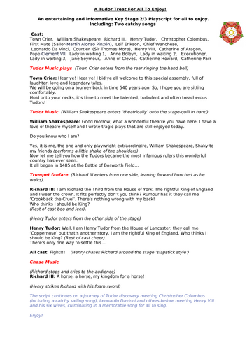Entertaining Tudor Play Script: KS2-3 (plus songs) | Teaching Resources