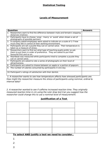 Selecting an Inferential Statistics (AQA A-level Psychology) | Teaching ...