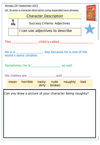Year 3 World's Worst Children Writing Unit - Character Description | Teaching Resources