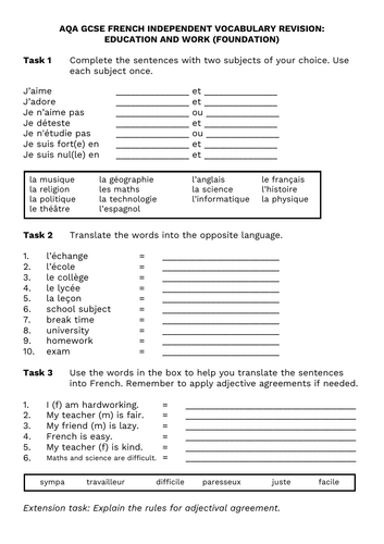 AQA GCSE French | Vocabulary, writing & translation revision ...