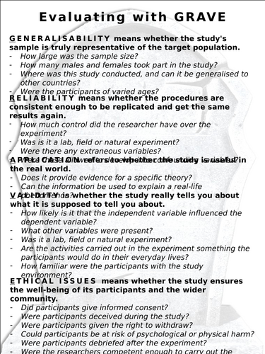 A-Level Psycholology - EVALUATING WITH GRAVE: SUMMARY SHEET AND ...