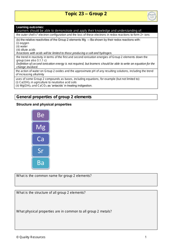Group 2 OCR AS Chemistry | Teaching Resources