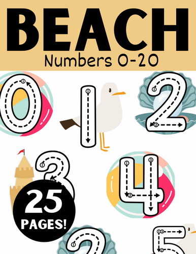 Beach Number Tracing Cards 0-20 | Numbers Recognition | Counting ...