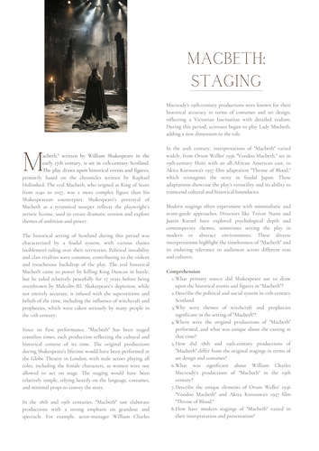 Macbeth Staging | Teaching Resources