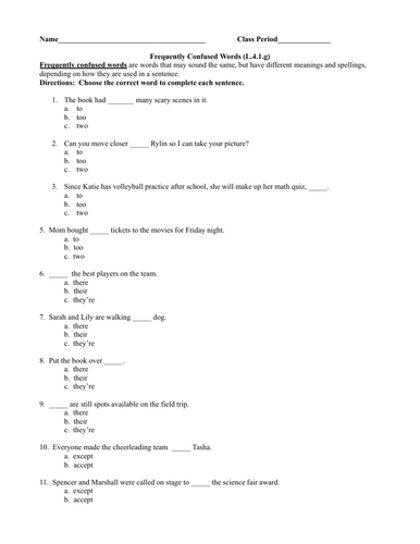 Frequently Confused Words | Teaching Resources