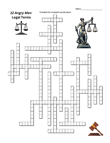 12 Angry Men Legal Terms Crossword Puzzle | Teaching Resources