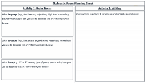Full resources for ‘Key Stage 3: Poetry - Ekphrastic’ | Teaching Resources