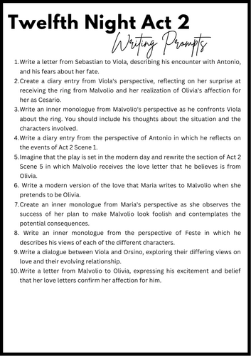 Twelfth Night Act 2 Post-Reading Creative Writing Prompts | Teaching ...