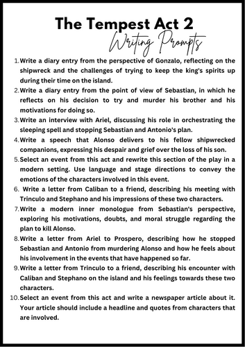 The Tempest Act 2 Post-Reading Creative Writing Prompts | Teaching ...