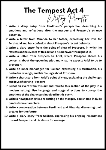 The Tempest Act 4 Post-Reading Creative Writing Prompts | Teaching ...