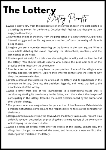 The Lottery by Shirley Jackson Post-Reading Creative Writing Prompts ...