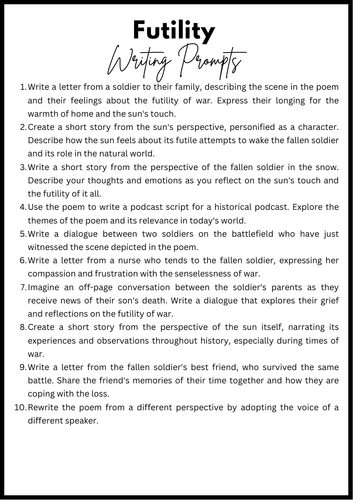 Futility by Wilfred Owen Post-Reading Creative Writing Prompts ...