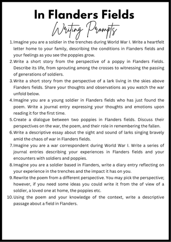 In Flanders Fields by John McCrae Post-Reading Creative Writing Prompts ...