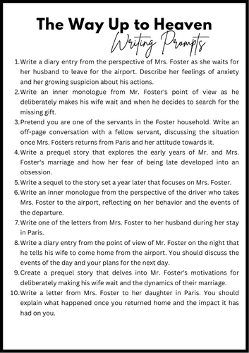 The Way Up to Heaven by Roald Dahl Creative Writing Prompts | Teaching ...