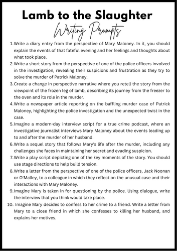 Lamb to the Slaughter by Roald Dahl Post-Reading Creative Writing ...