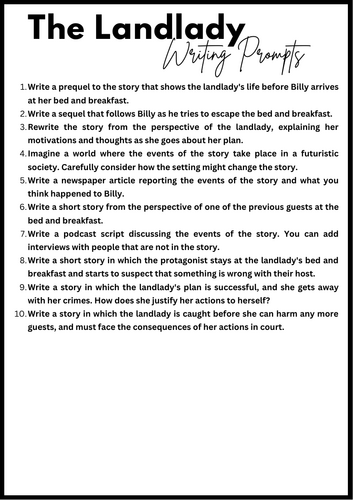 The Landlady by Roald Dahl Post-Reading Creative Writing Prompts ...