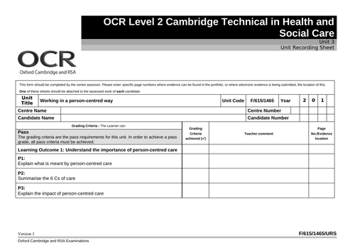 CTEC Level 2 Health & Social Care Unit 3 Person-centred resources 2024 ...