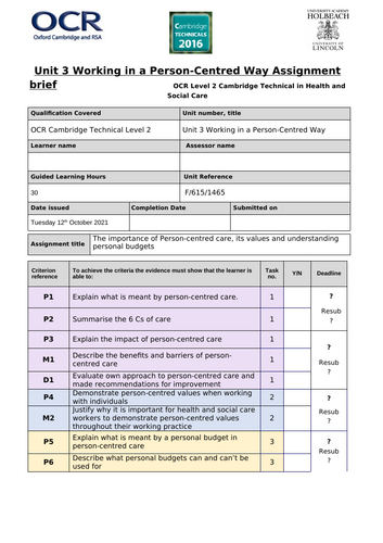 CTEC Level 2 Health & Social Care Unit 3 Person-centred resources 2024 ...