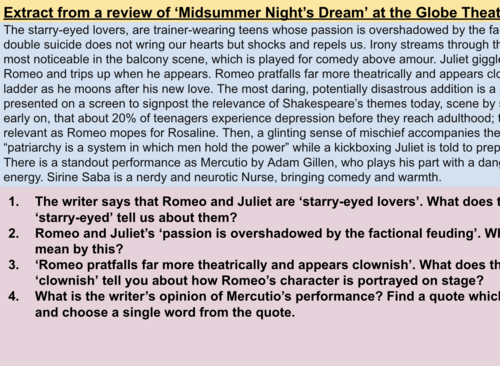 Romeo and Juliet Globe Theatre / Writing Lesson - Diary Entry ...