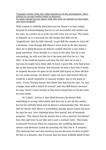 Model Essay Keats & Death of Salesman 2 | Teaching Resources