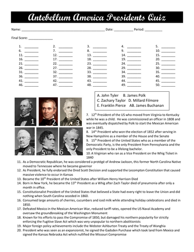 Four Quizzes for the Origins of the Civil War Topic | Teaching Resources