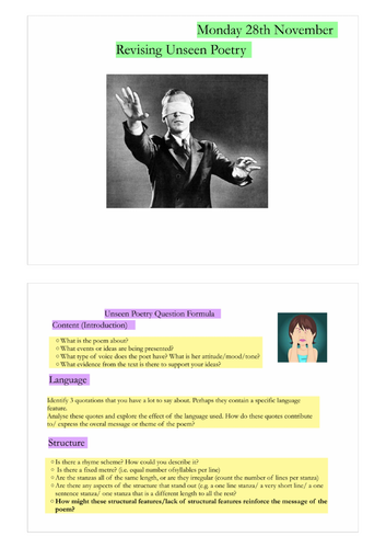 GCSE Unseen Poetry Lesson & Paper 3 | Teaching Resources