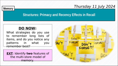 AQA GCSE Psychology: PRIMACY AND RECENCY EFFECTS IN RECALL [Memory ...