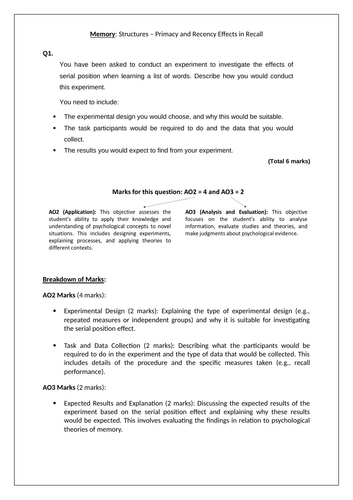 AQA GCSE Psychology: PRIMACY AND RECENCY EFFECTS IN RECALL [Memory ...