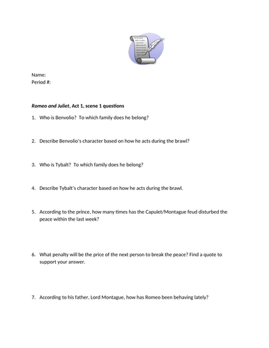 Romeo and Juliet Act 1 Various Activities | Teaching Resources