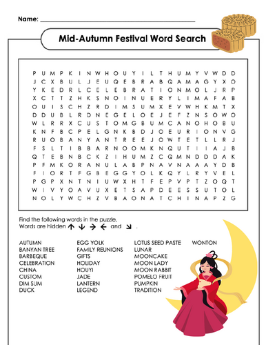 Mid-Autumn Moon Festival Vocabulary Word Search | Teaching Resources