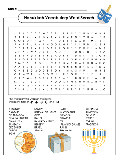 Hanukkah Vocabulary Word Search | Teaching Resources